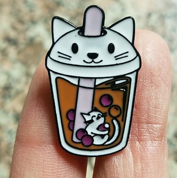 Jewelry | 2 For 13 Kitty Cat Boba Tea Bubble Tea Design Enamel Pin | Poshmark